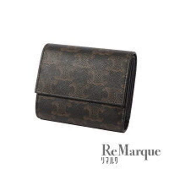 Celine | Bags | Celine Triomphe Compact Wallet Black Brown Leather ...
